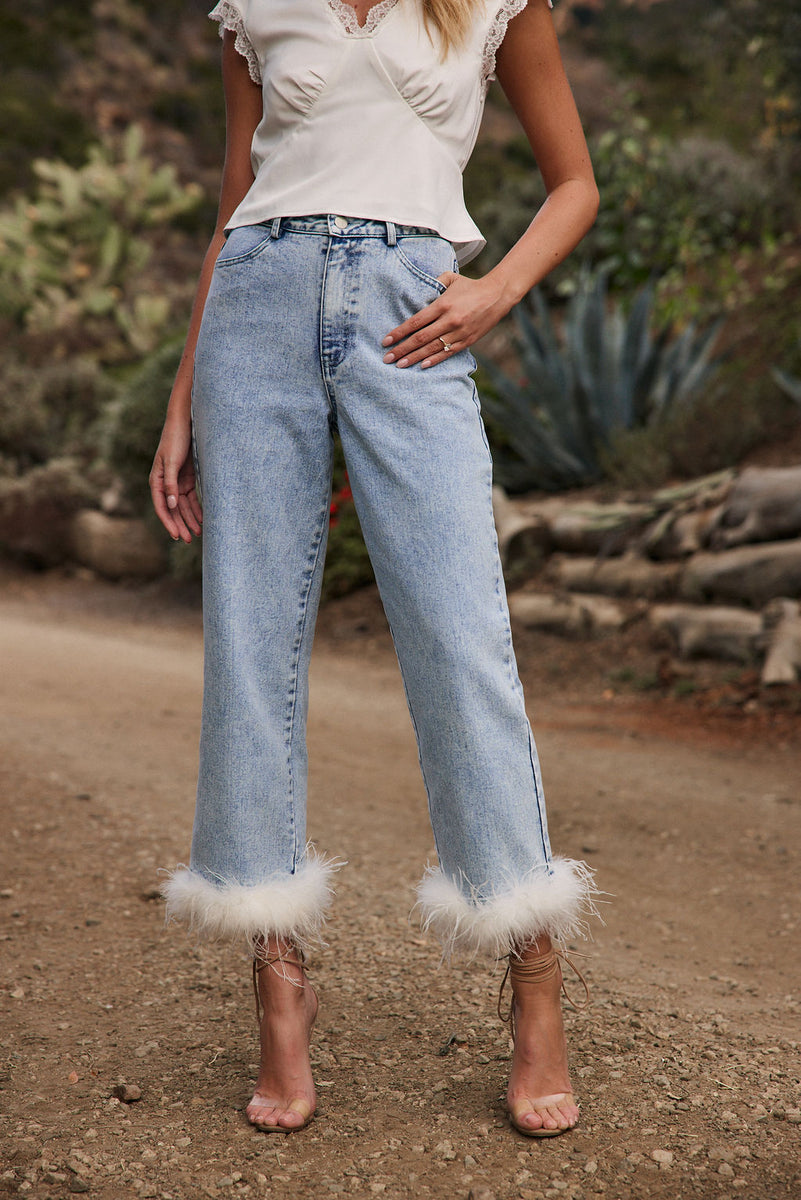 Addison Faux Feather Trim Jeans – 12th Tribe