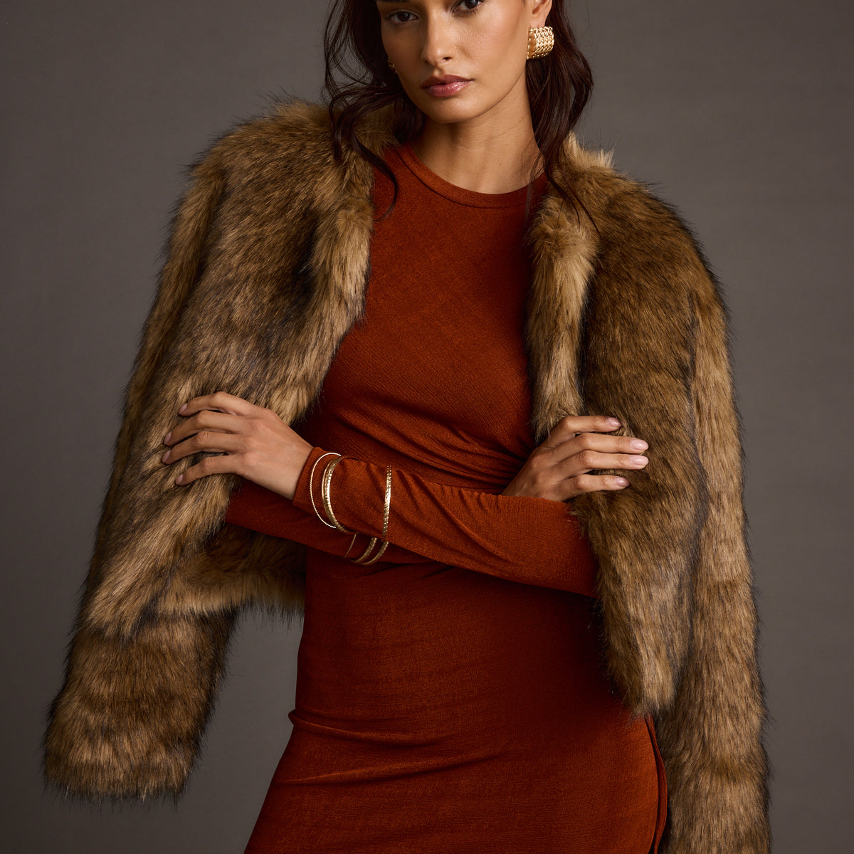 Misty Brown Faux Fur Coat – 12th Tribe
