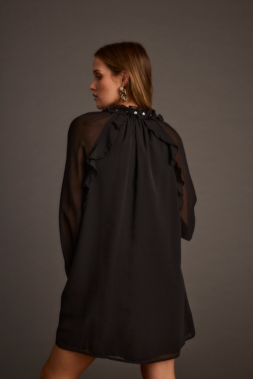 Alice Black Chiffon Mini Dress – 12th Tribe