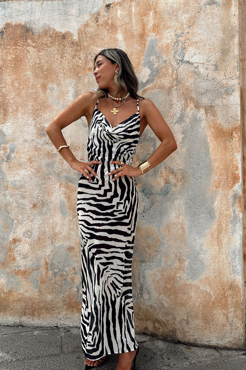 Gianna Zebra Cowl Neck Chiffon Maxi Dress – 12th Tribe