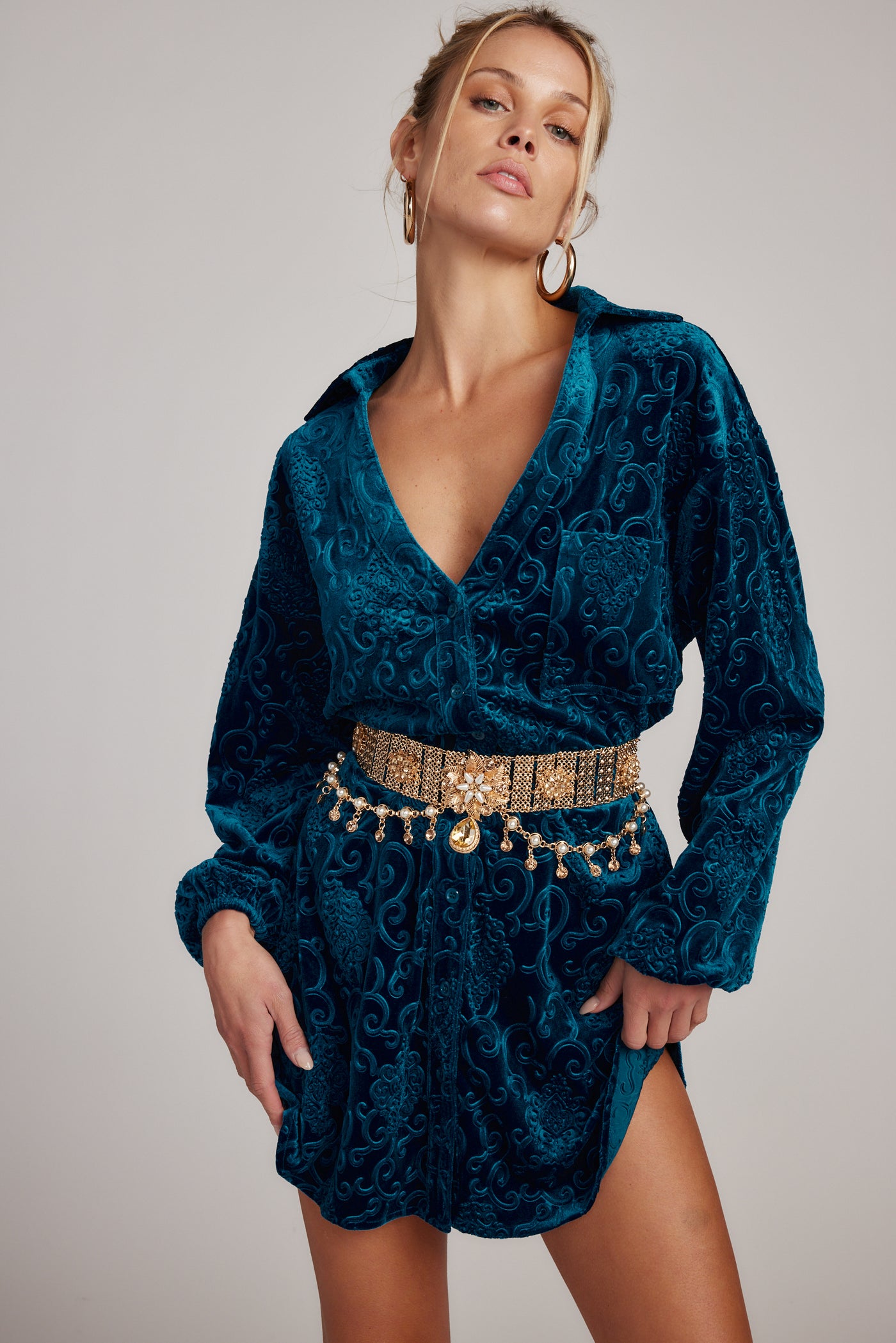Kali Blue Long Sleeve Velvet Dress – 12th Tribe