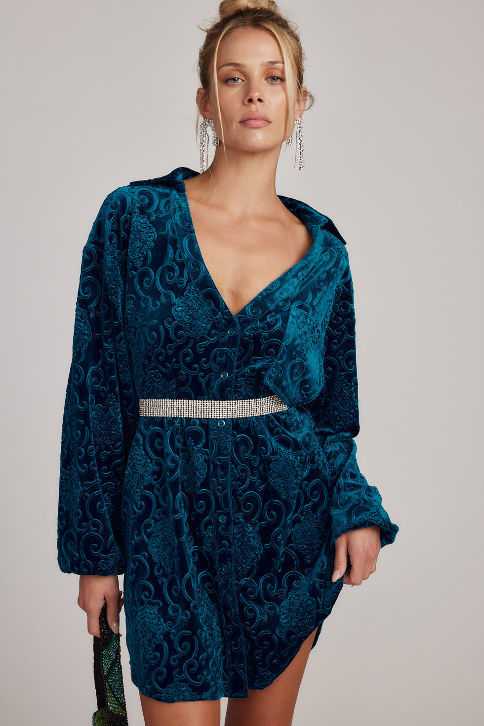 Kali Blue Long Sleeve Velvet Dress – 12th Tribe