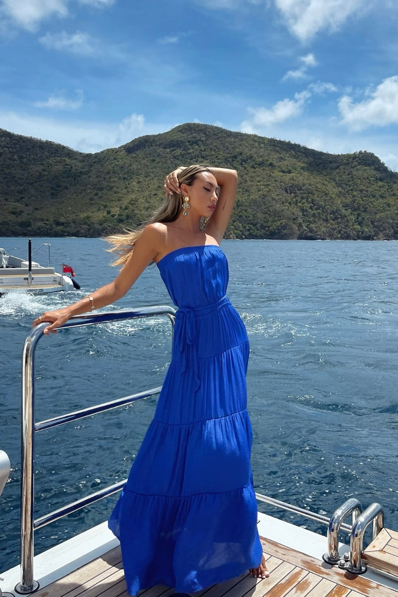 Luna Capri Blue Strapless Maxi Dress – 12th Tribe