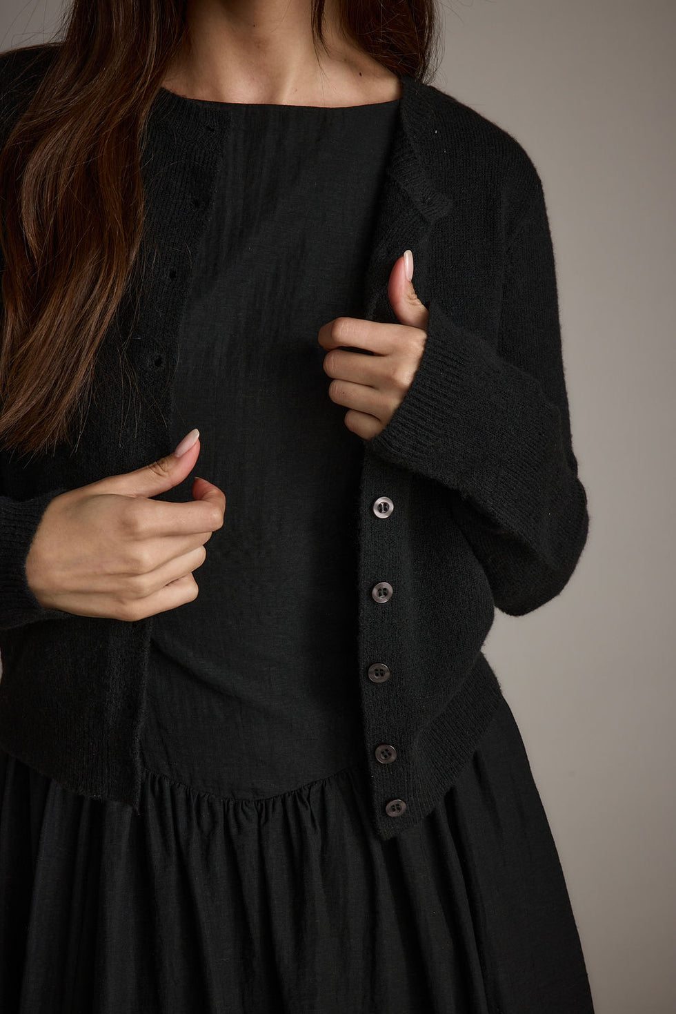 Mindy Black Crew Neck Cardigan – 12th Tribe