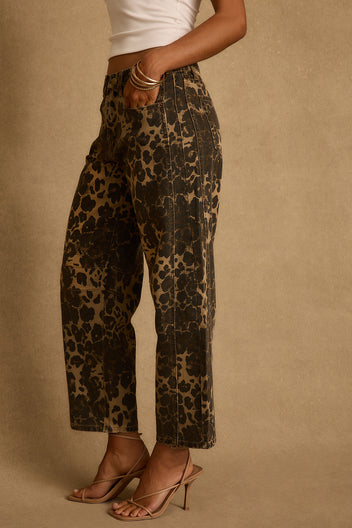 Women's Muse Leopard Barrel Jeans | 12th Tribe