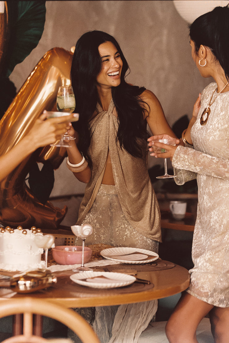 Moonlit Kiss Gold Lurex Halter Top – 12th Tribe