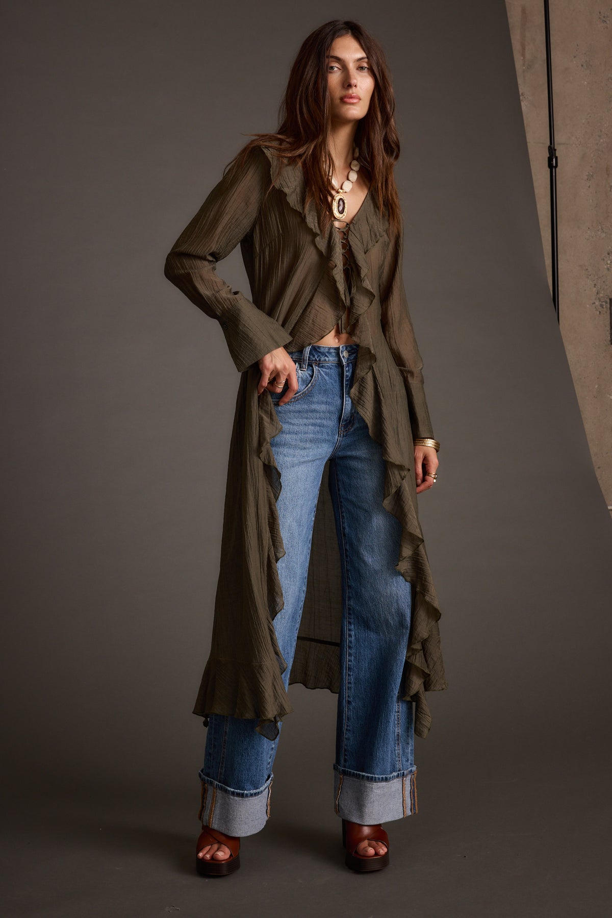 Women's Naomi Olive Longline Top | 12th Tribe