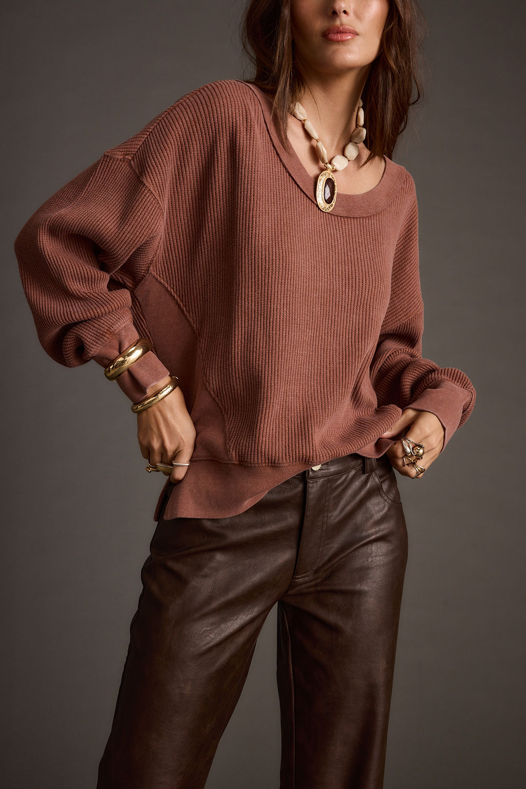Not Your Ex's Rust Waffle Knit Top | 12th Tribe