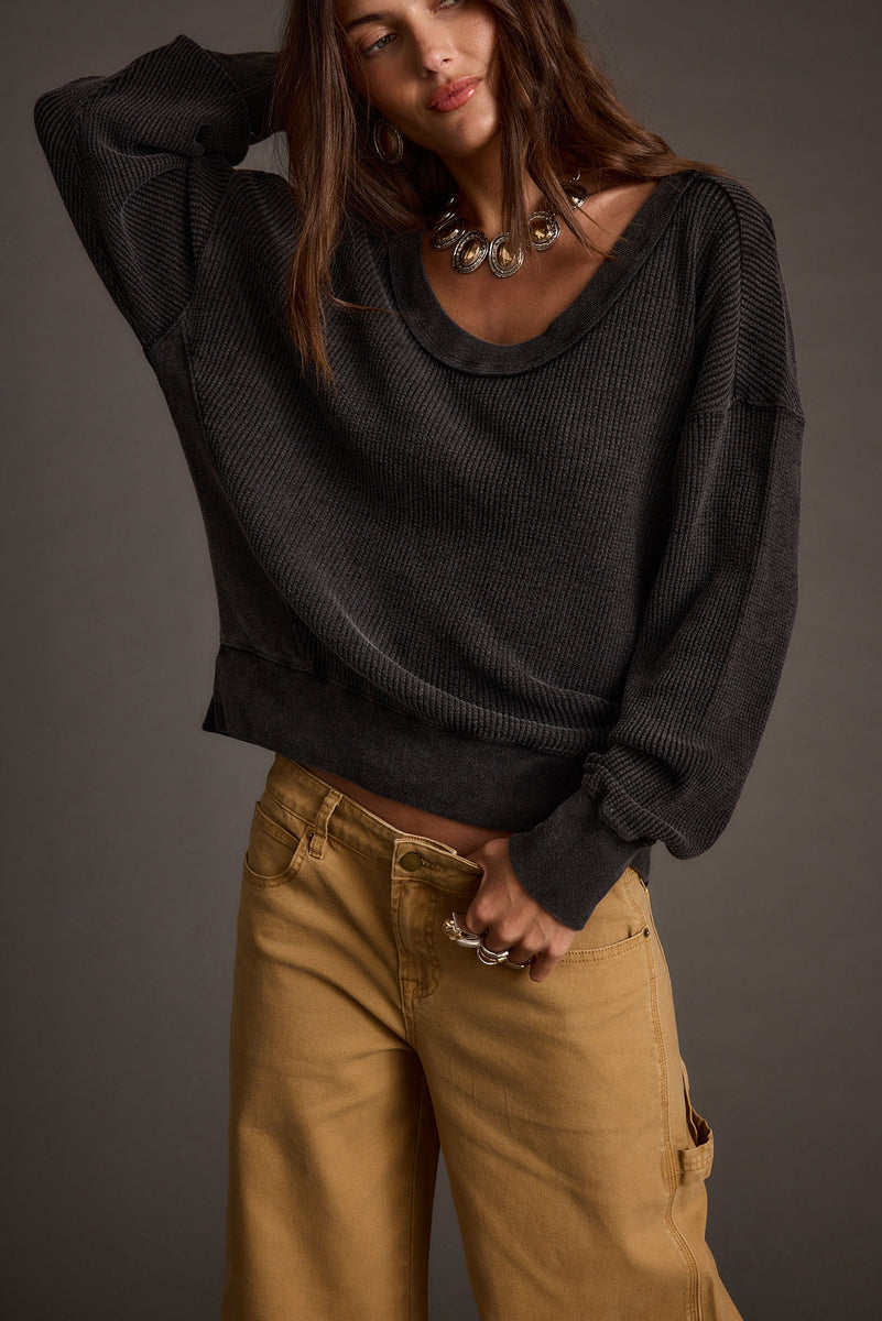 Not Your Ex's Washed Black Waffle Knit Top – 12th Tribe