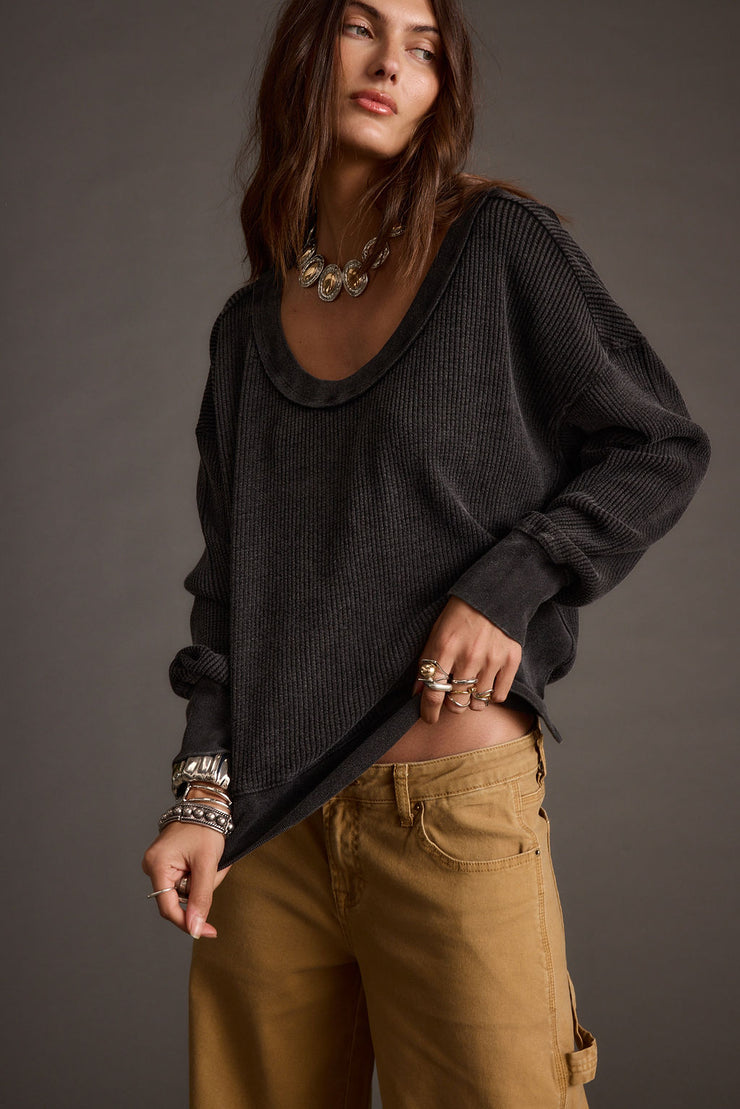 Not Your Ex's Washed Black Waffle Knit Top – 12th Tribe