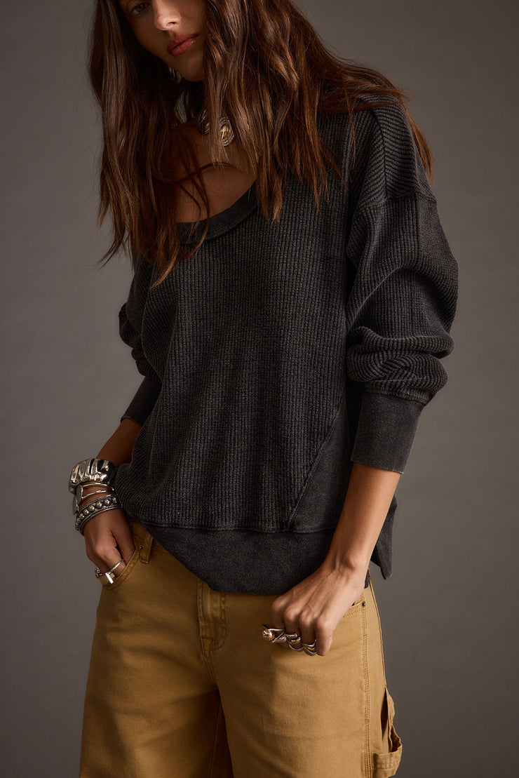 Not Your Ex's Washed Black Waffle Knit Top – 12th Tribe